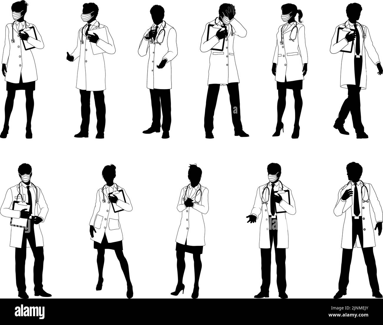 Doctor Men and Women Medical People Silhouette Set Stock Vector Image ...