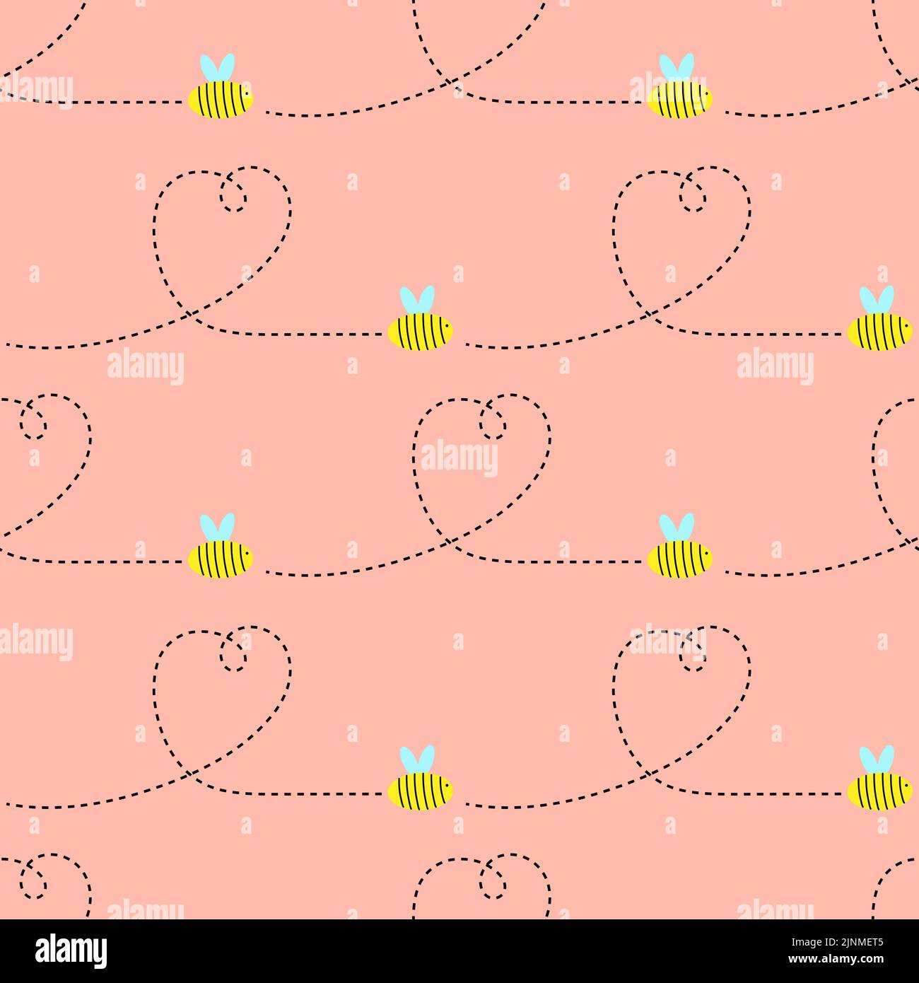 Bees and hearts from the dotted line on a pink background Stock Vector ...