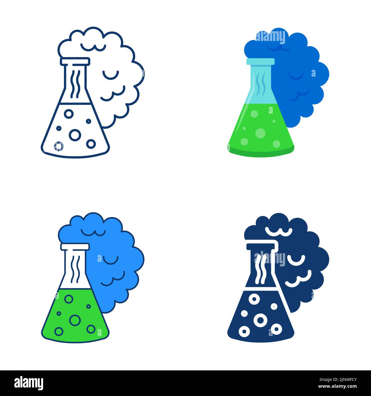 Chemical reaction icon set in flat and line style. Laboratory beaker ...
