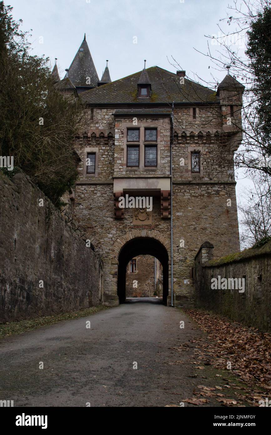 Braunfels, Germany - December 9, 2020: Road and wall leading to ...