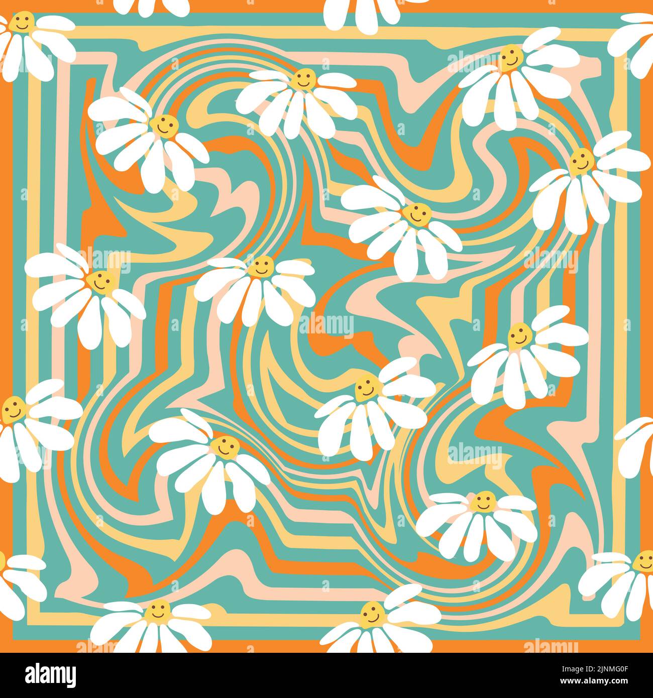 Groovy daisy retro seamless pattern. Retro Smile Chamomile Pattern on ...
