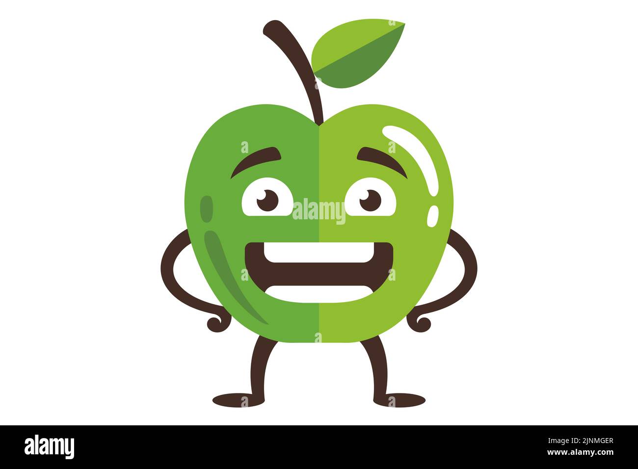 green apple character with face. smiling fruit. flat vector ...