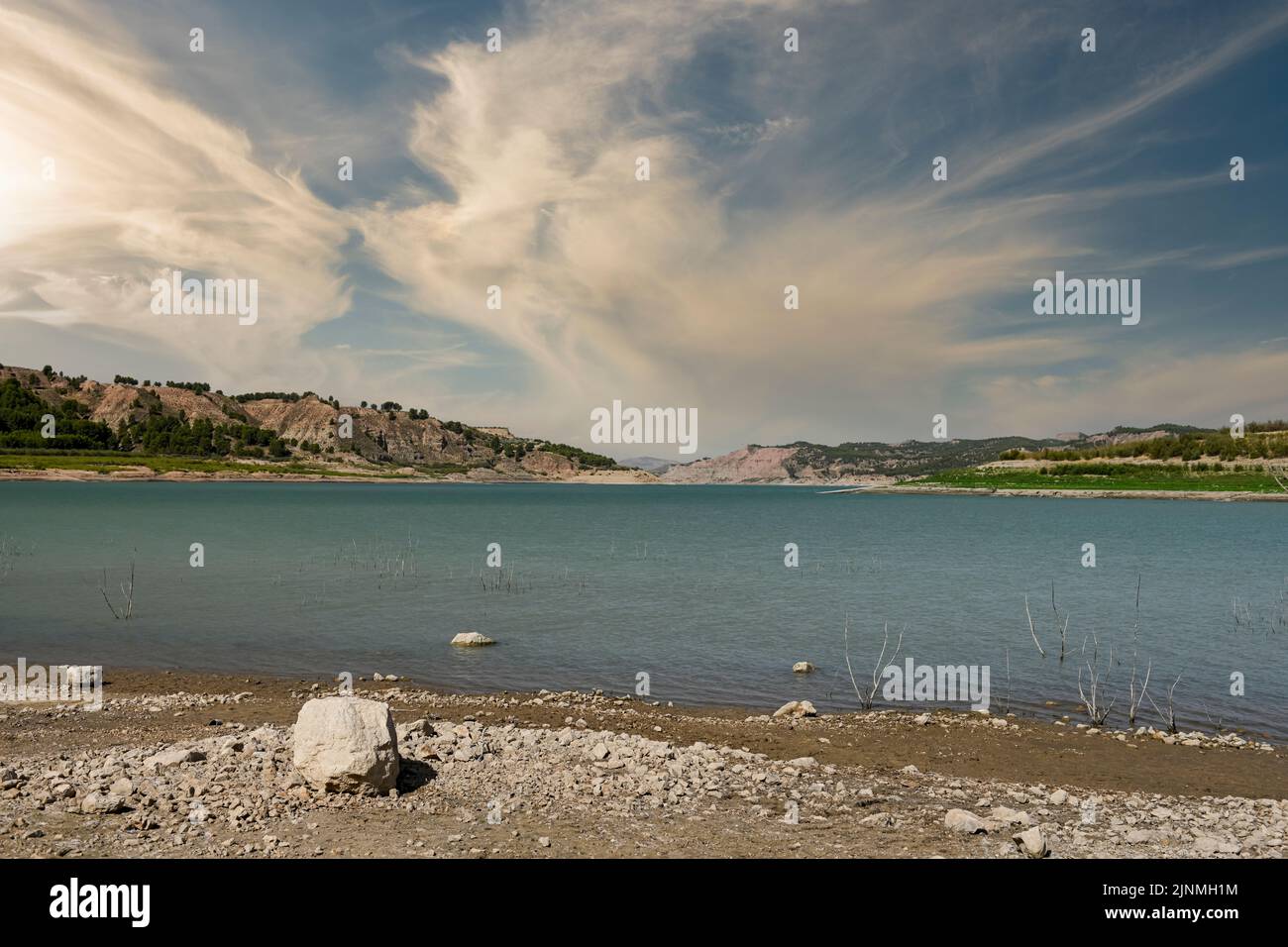 Very low level of a swamp in southern Europe. Global warming and ...