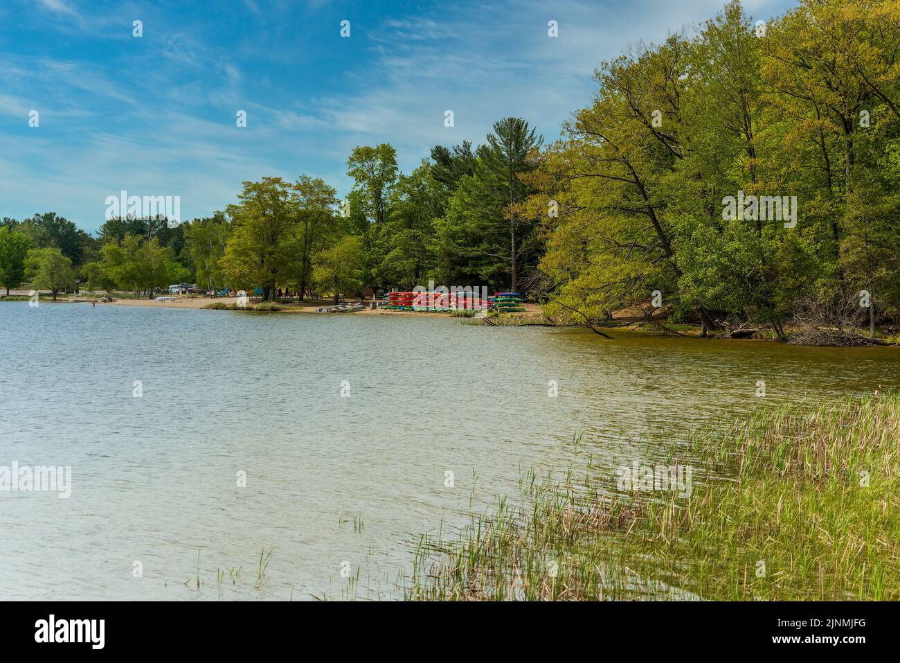 Public beach at Ludington State Park on Hamlin Lake Stock Photo - Alamy