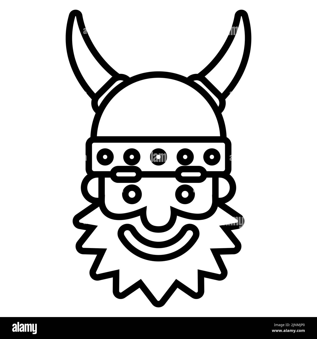 black linear icon norwegian bearded warrior. viking in a horned helmet ...