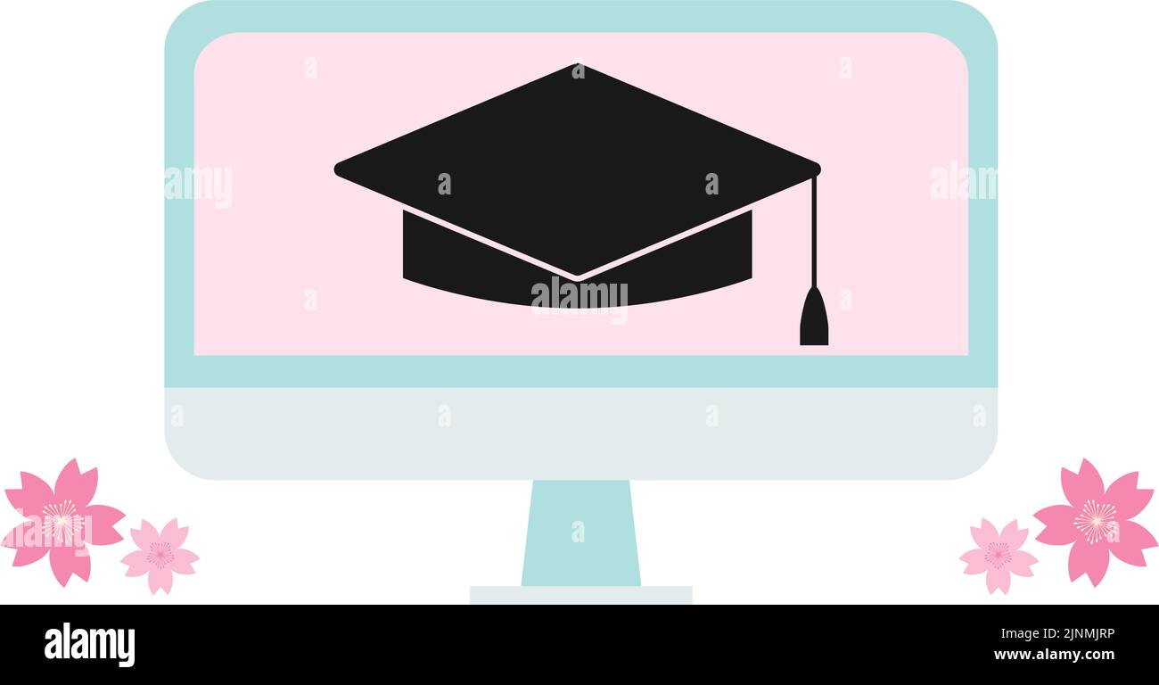 Image of online graduation ceremony, academic cap on the monitor Stock ...