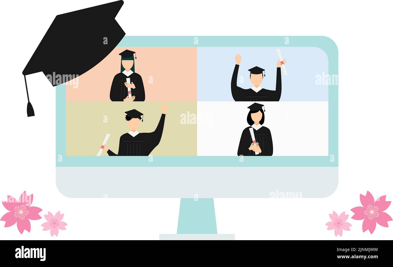 Image of online graduation ceremony, graduates on the monitor Stock ...