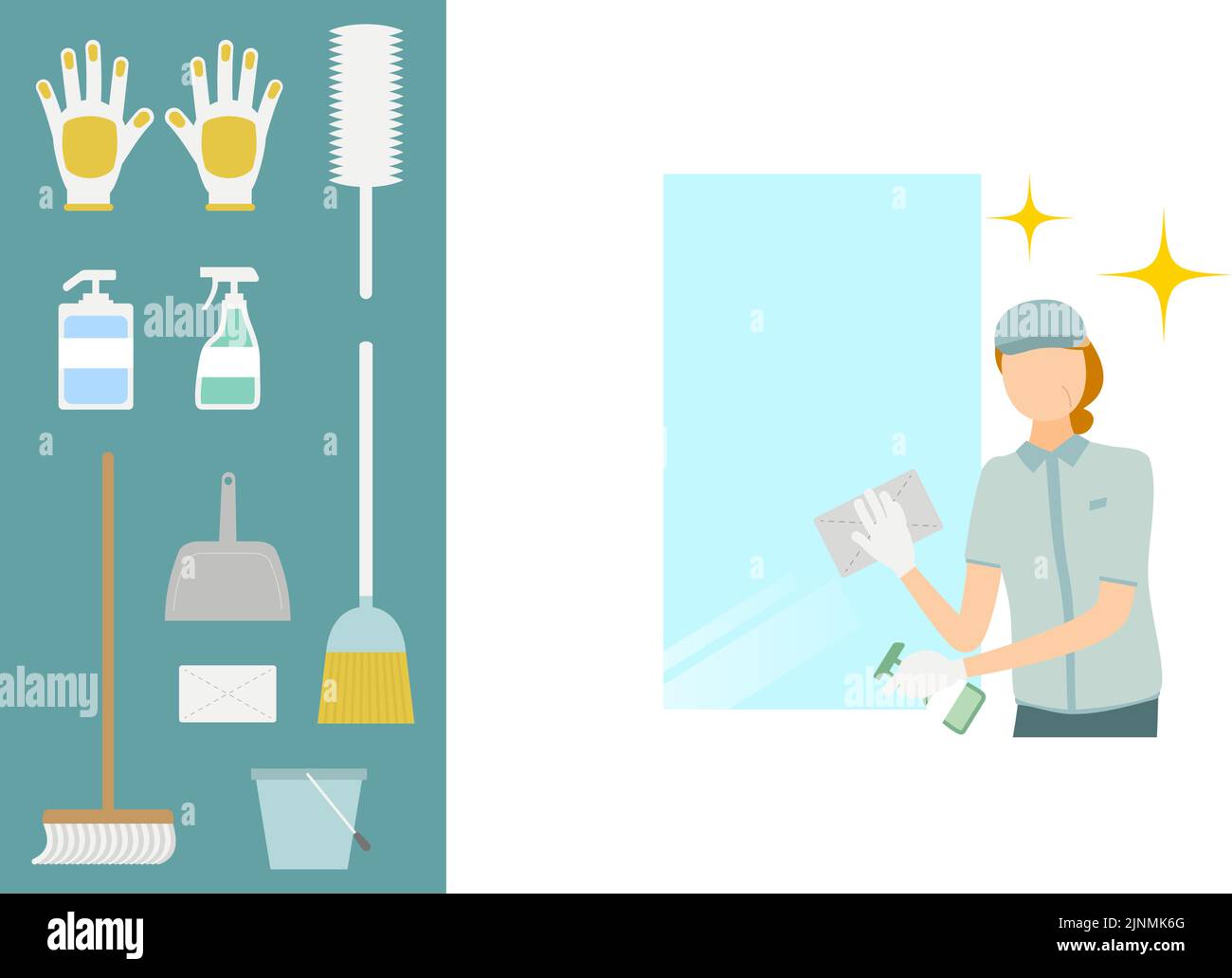 Illustration set of clean staff and cleaning goods, upper body Stock ...