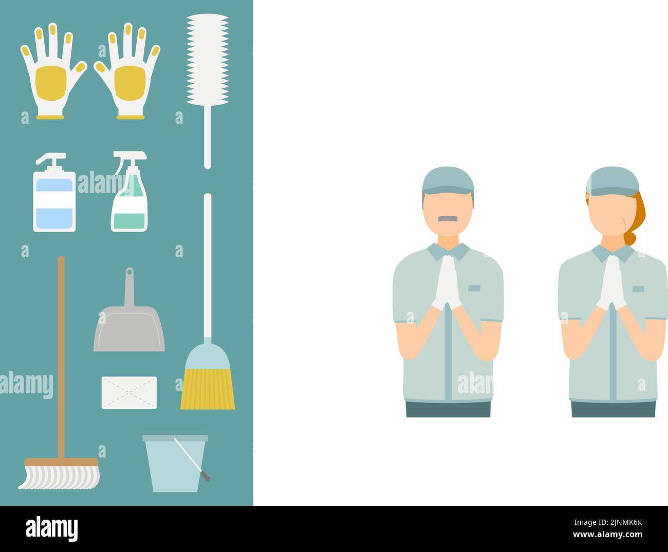 Illustration set of clean staff and cleaning goods, upper body Stock ...