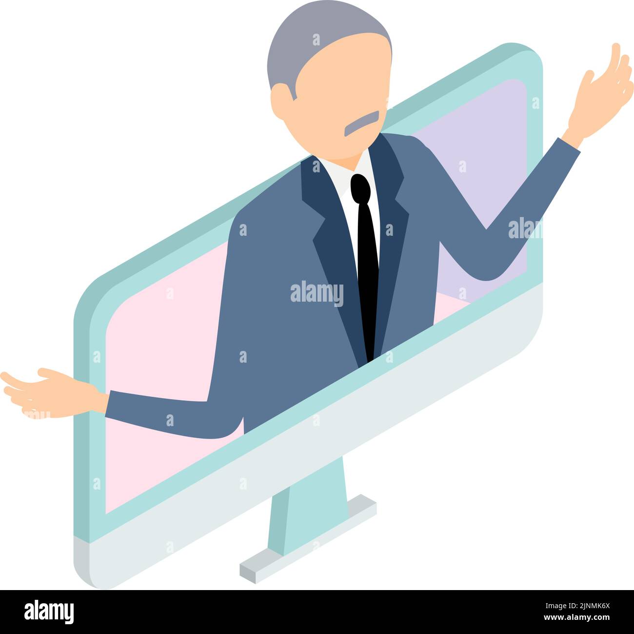 Isometric, the boss who leans out of the monitor and spreads his hands ...