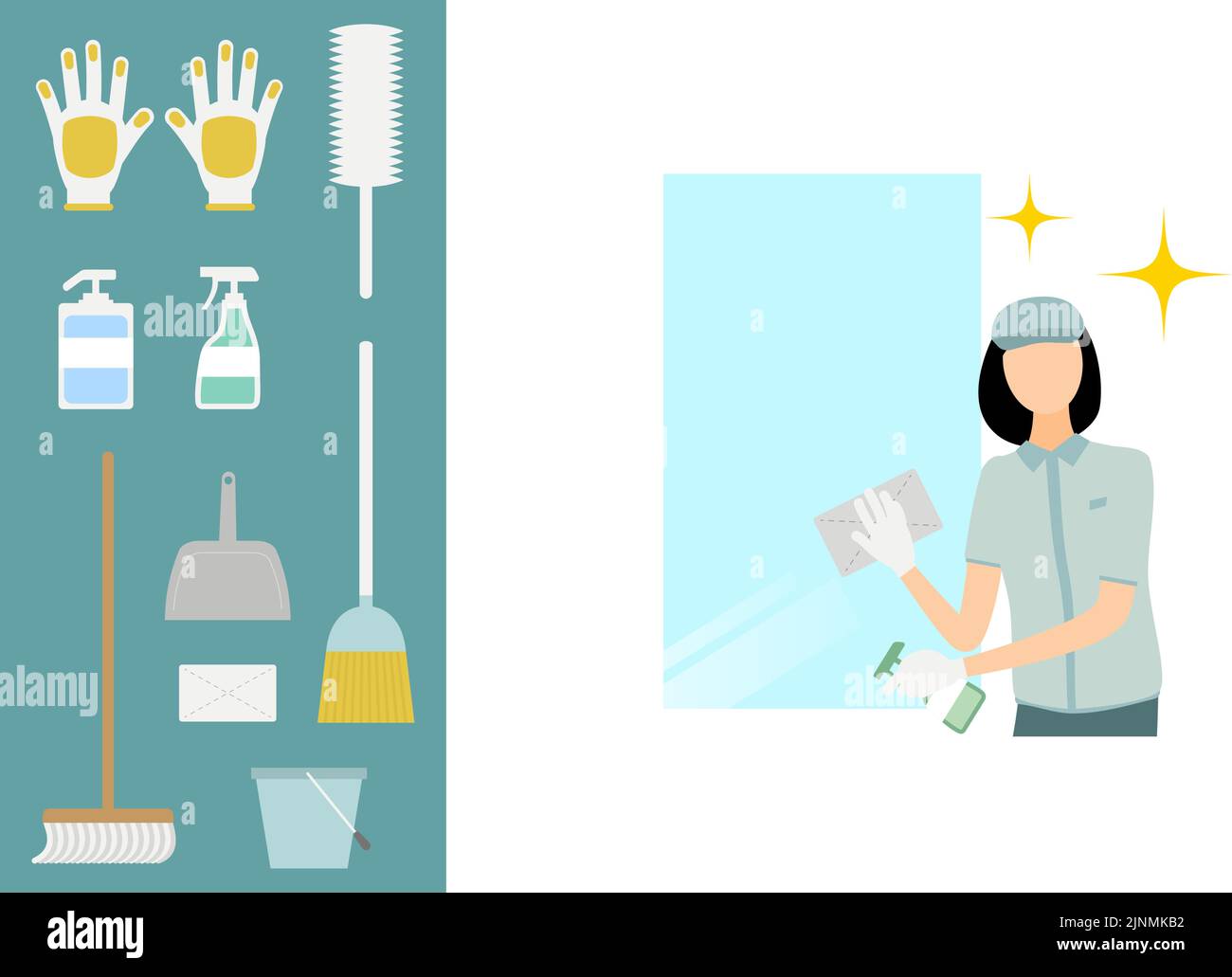 Illustration set of clean staff and cleaning goods, upper body Stock ...