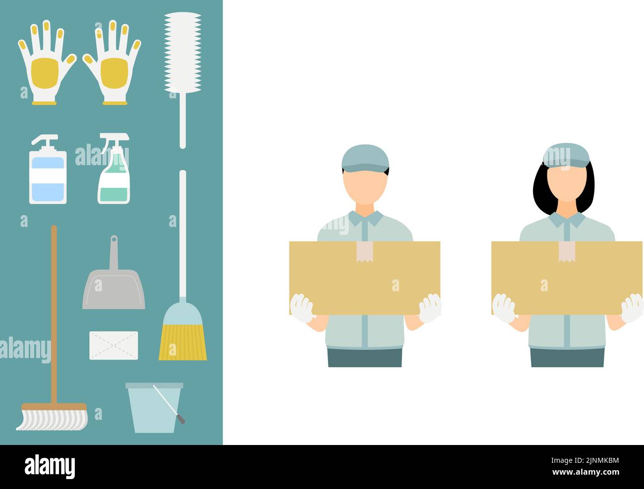 Illustration set of clean staff and cleaning goods, upper body Stock ...