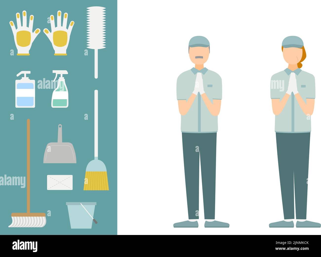 Illustration set of clean staff and cleaning goods, whole body Stock ...