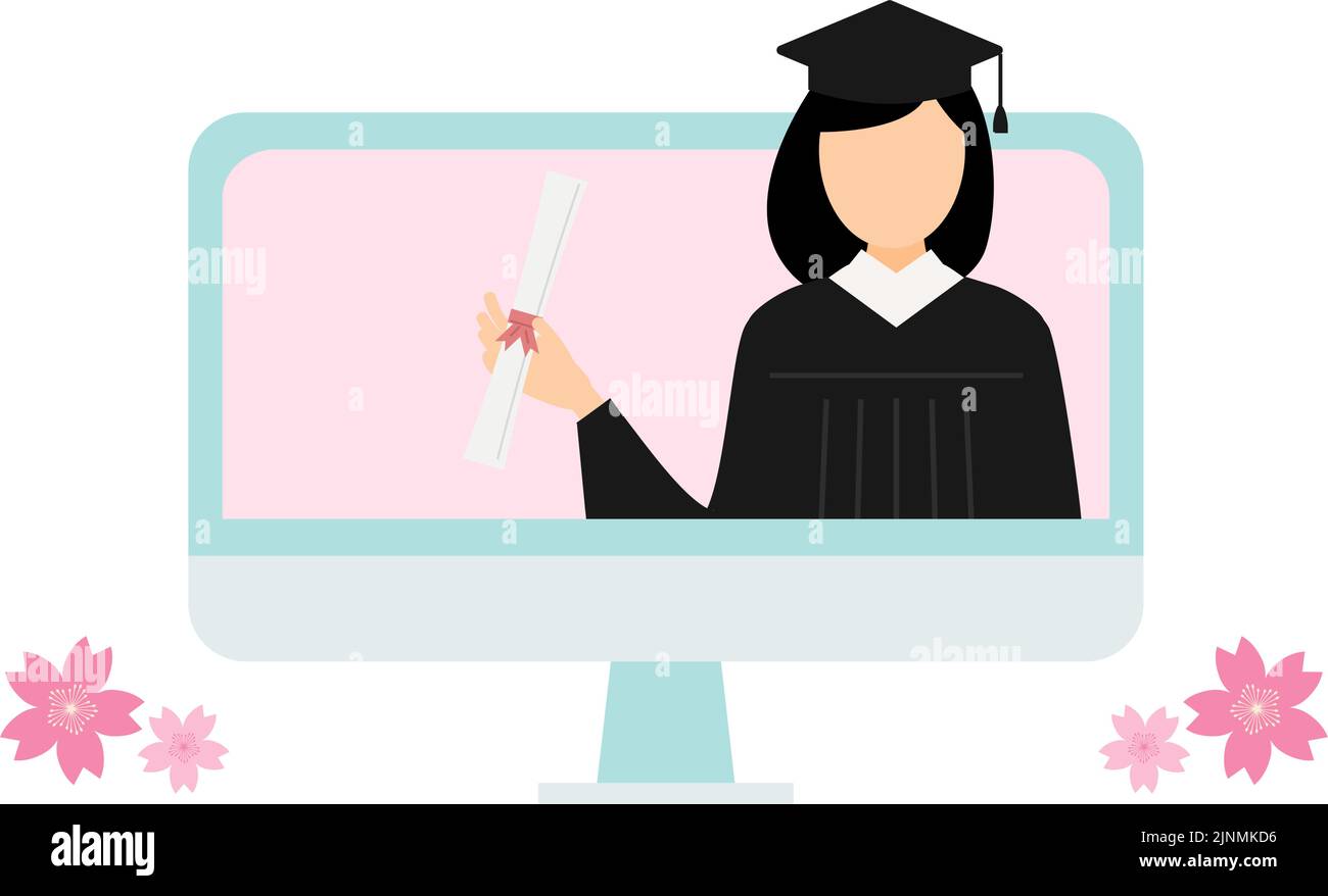 Image of online graduation ceremony, student in gown with diploma Stock ...