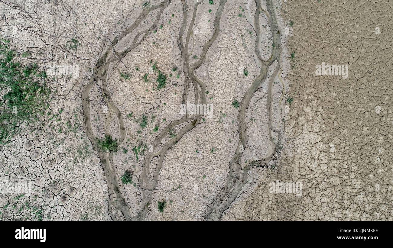 Aerial view of dry land texture in southern Europe. Global warming and ...