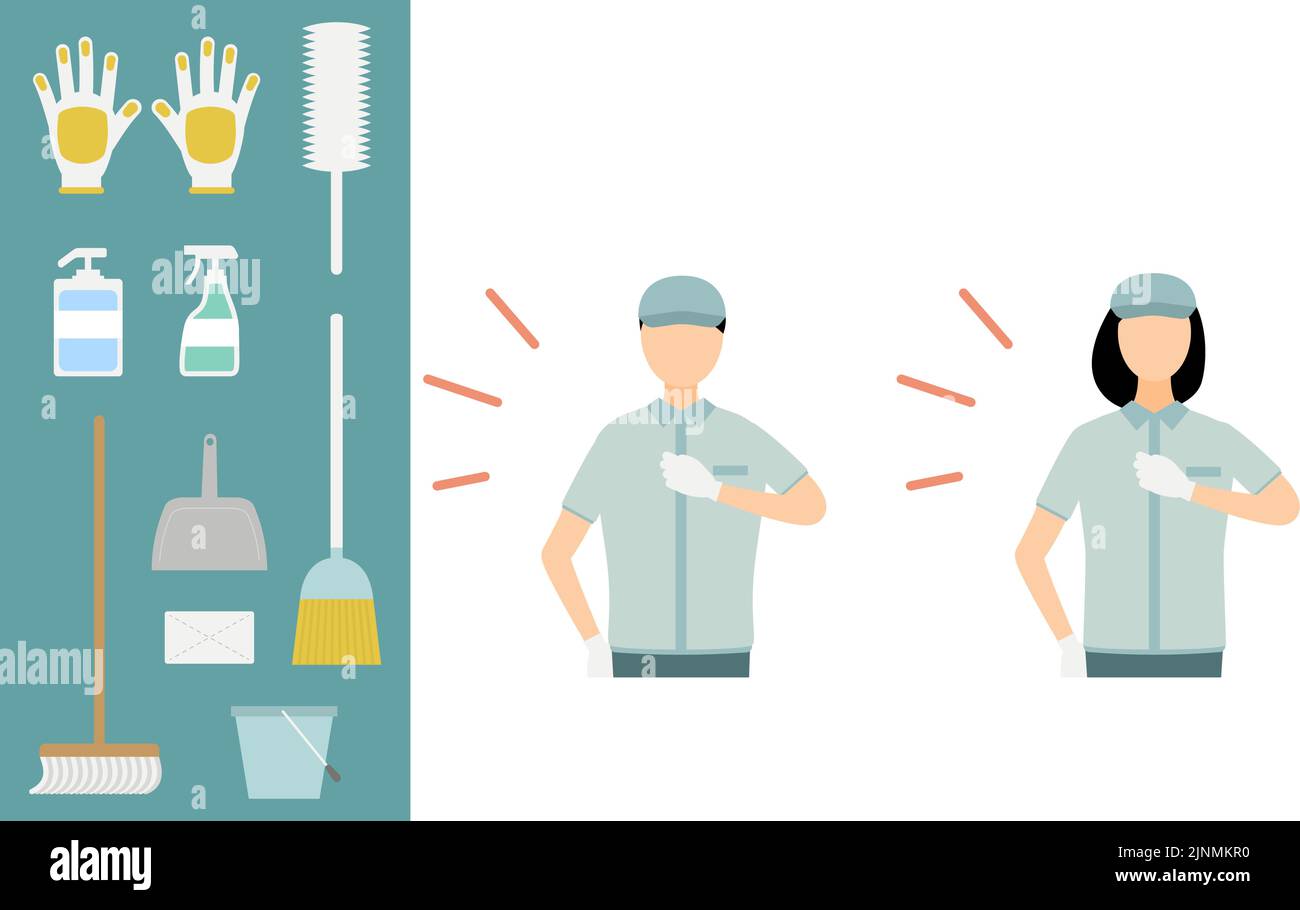 Illustration set of clean staff and cleaning goods, upper body Stock ...
