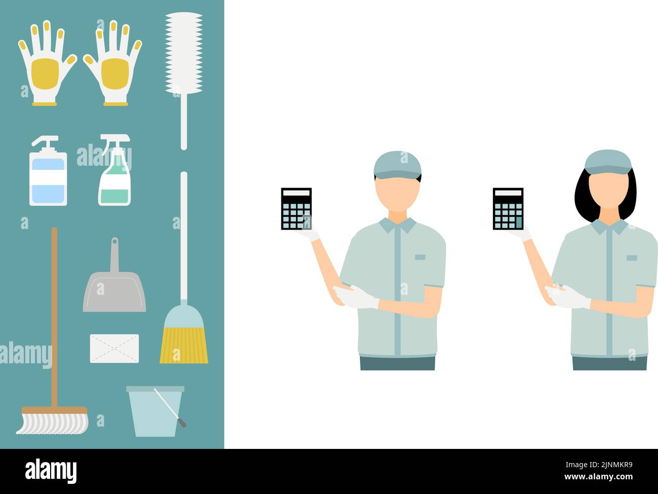 Illustration set of clean staff and cleaning goods, upper body Stock ...