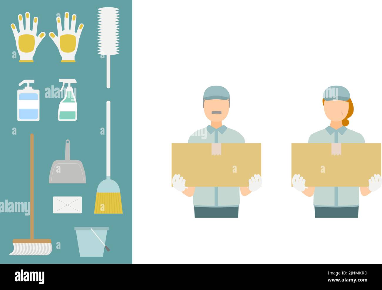 Illustration set of clean staff and cleaning goods, upper body Stock ...