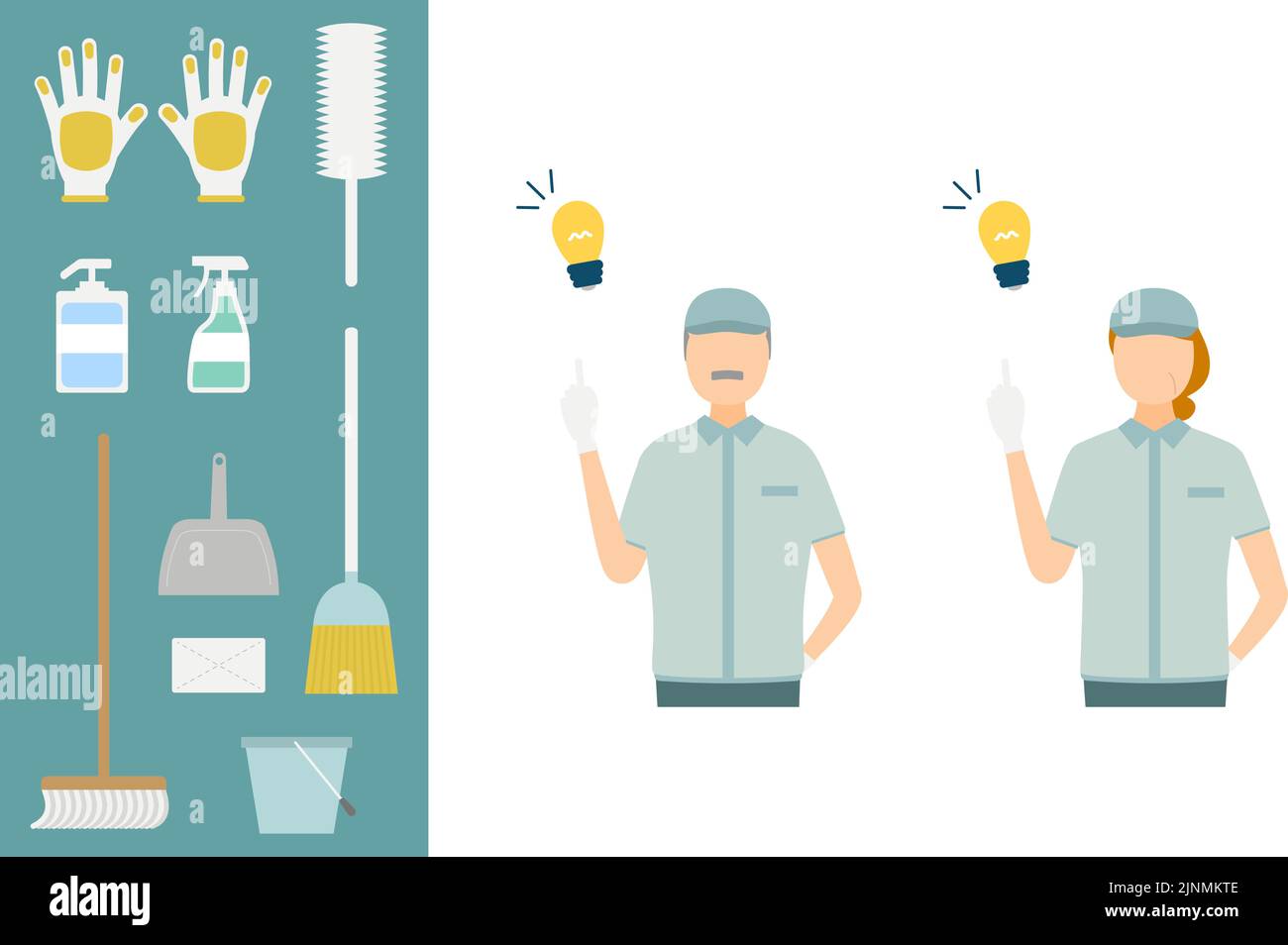 Illustration set of clean staff and cleaning goods, upper body Stock ...