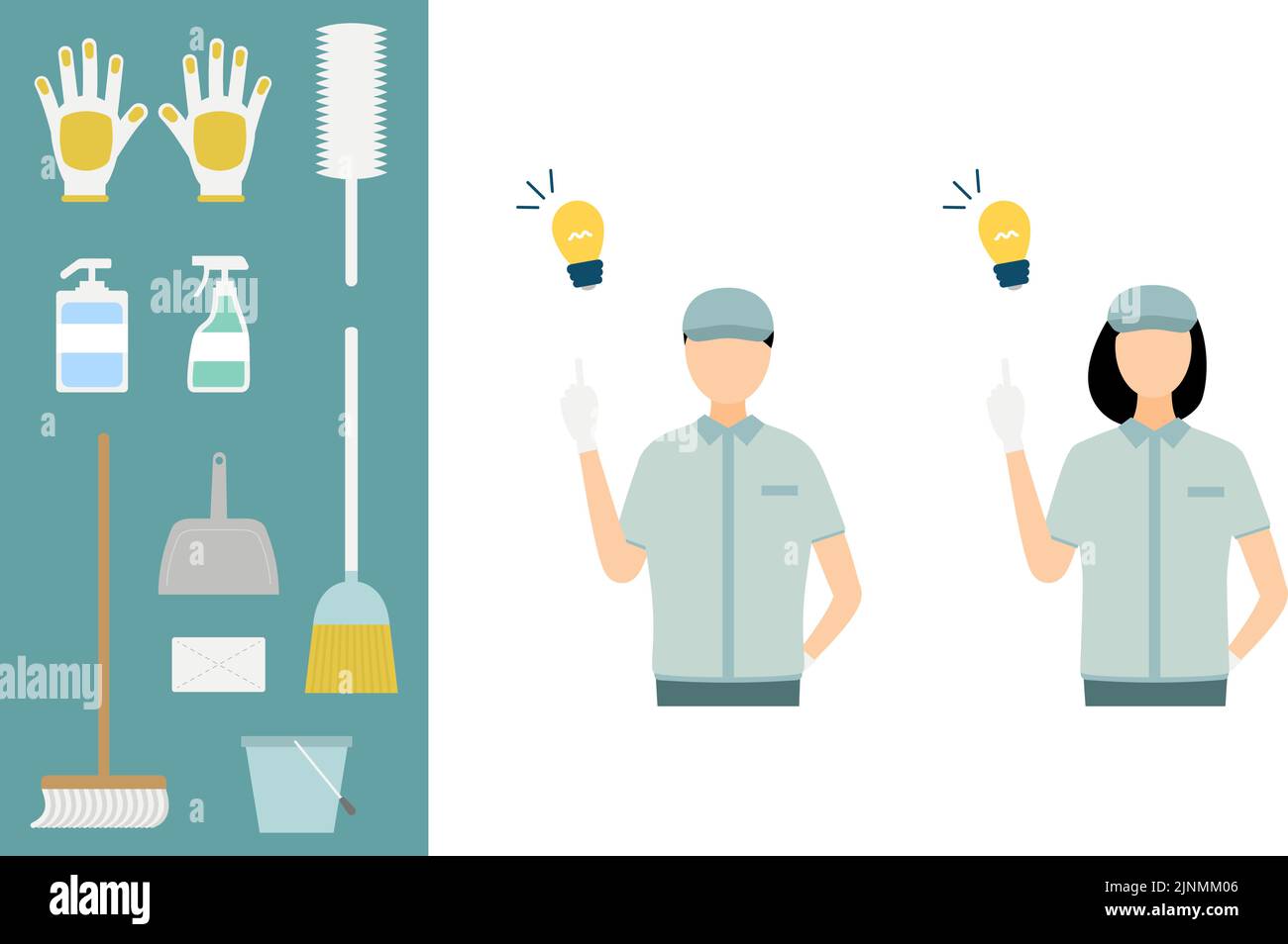 Illustration set of clean staff and cleaning goods, upper body Stock ...