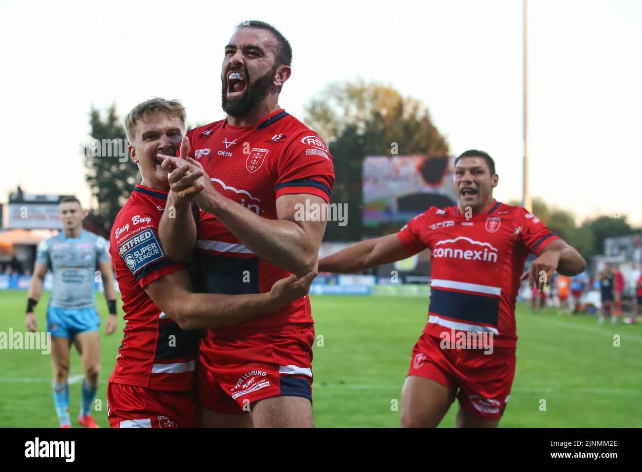 Kane Linnett #12 of Hull KR celebrates his try ] Stock Photo - Alamy