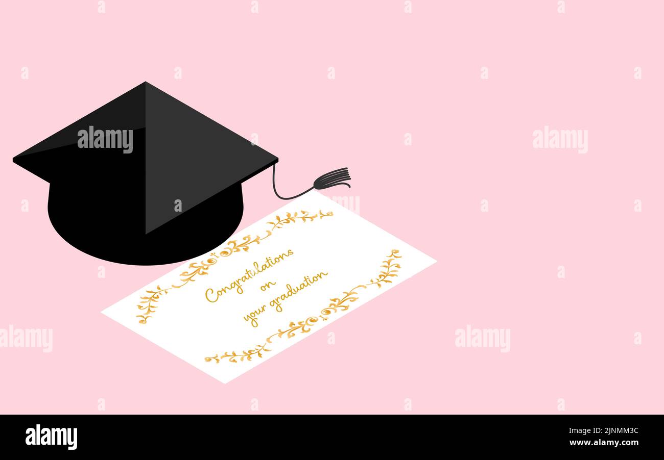 Graduation image, congratulatory message and hat, isometric Stock ...