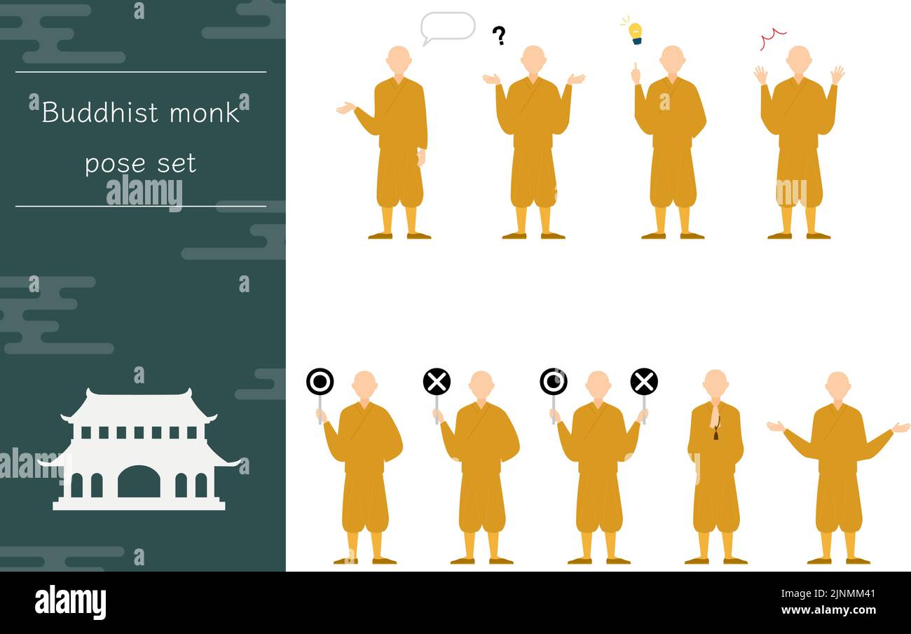 Buddhist monk pose set, whole body Stock Vector Image & Art - Alamy