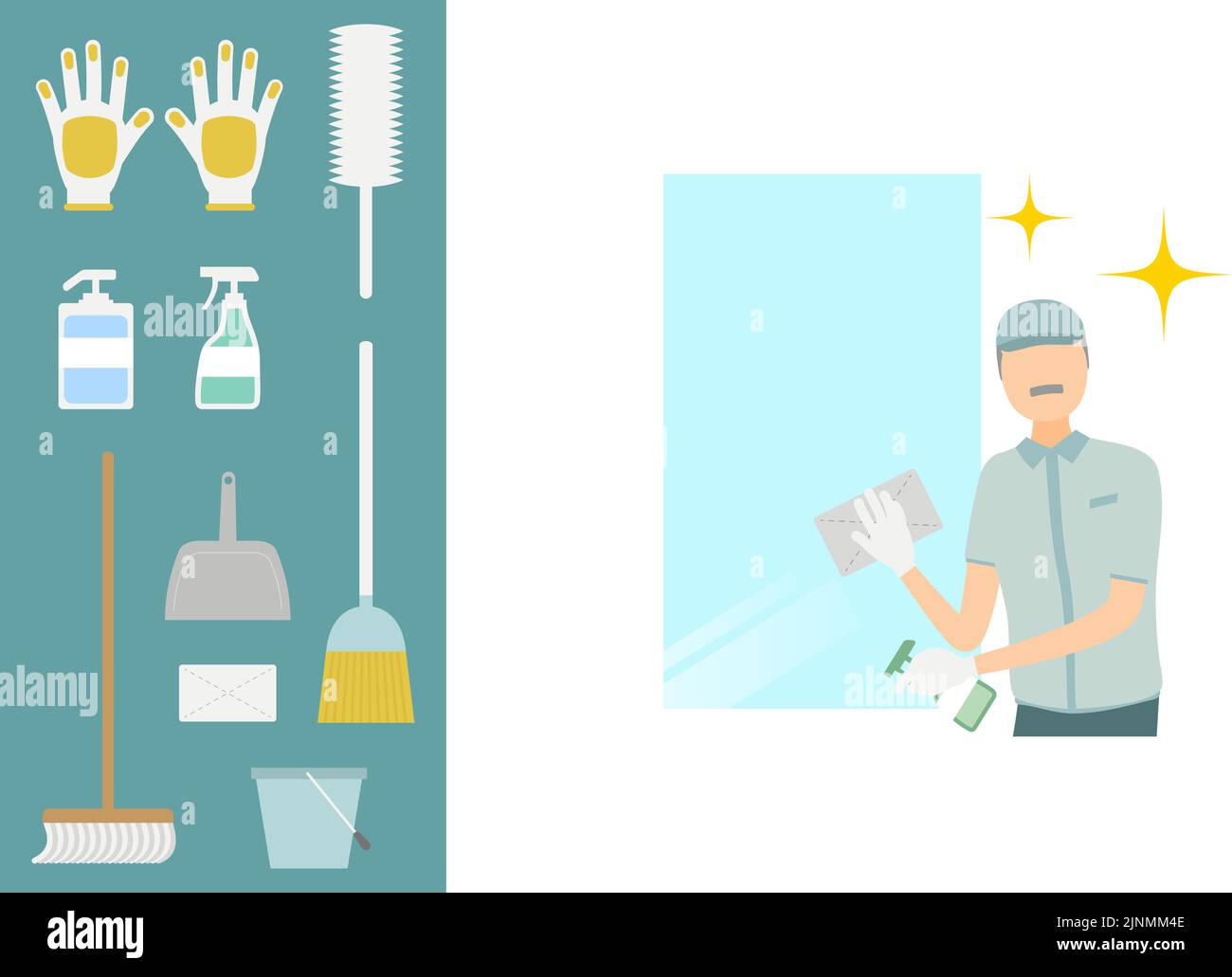 Illustration set of clean staff and cleaning goods, upper body Stock ...