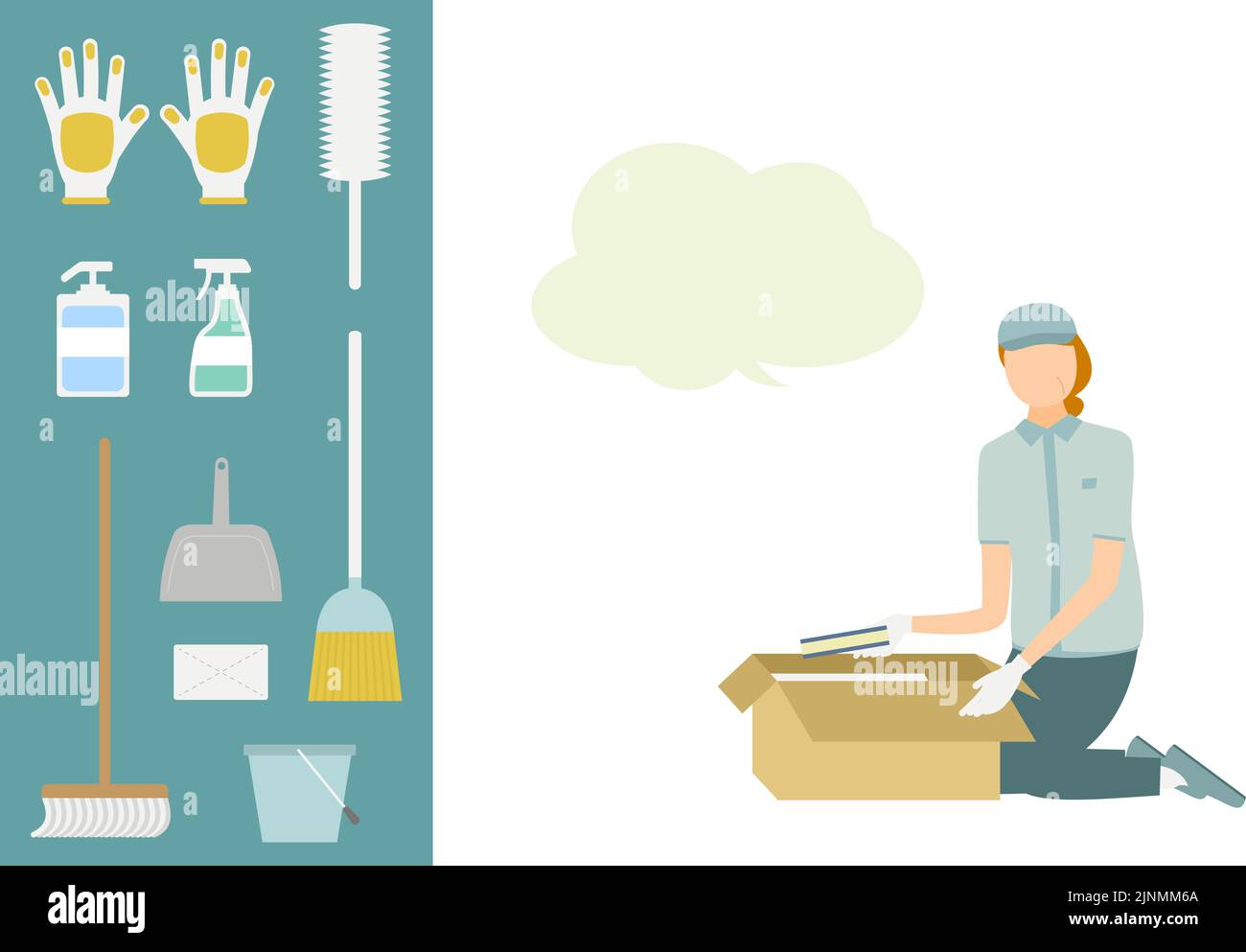 Illustration set of clean staff and cleaning goods, whole body Stock ...