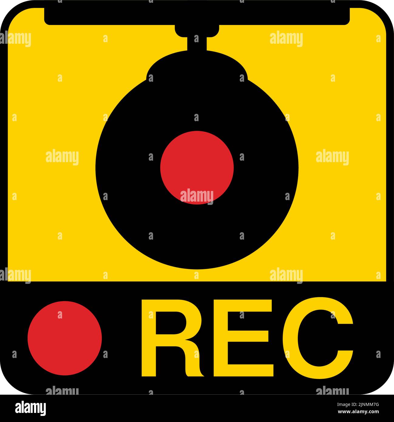 Warning sticker indicating the recording of the drive recorder Stock ...