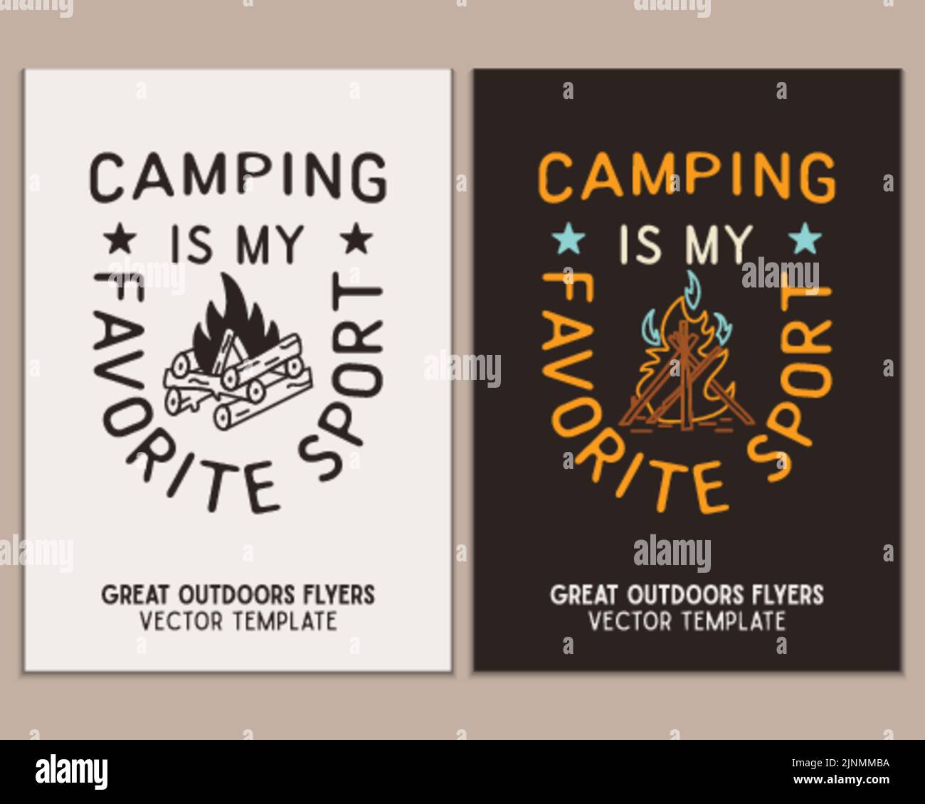 Camping flyer templates. Travel adventure posters set with line art and ...