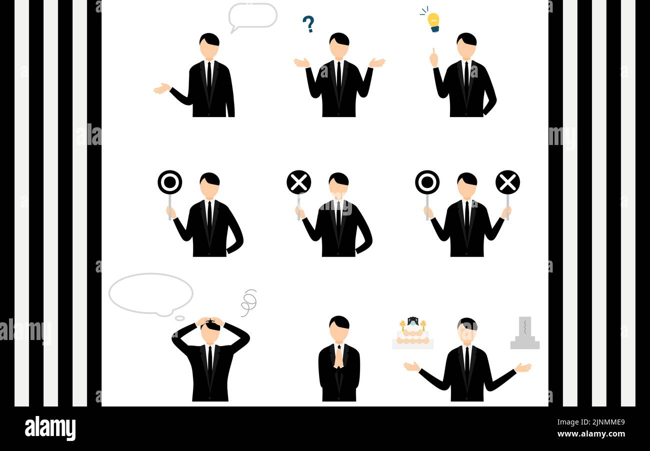 Pose set for young men in mourning, 9 poses Stock Vector Image & Art ...