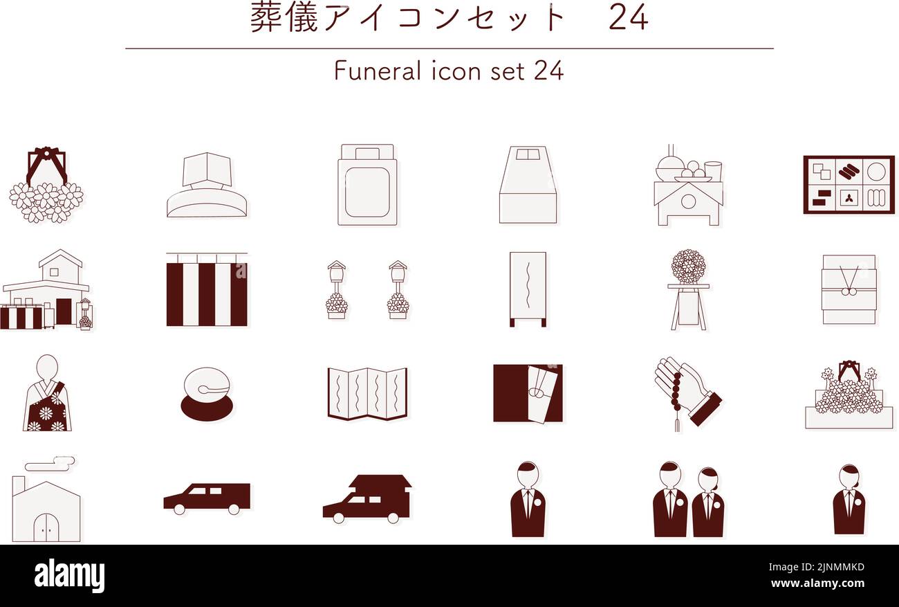Thin line Buddhist funeral icon set, 24 - Translation: Funeral icon set ...