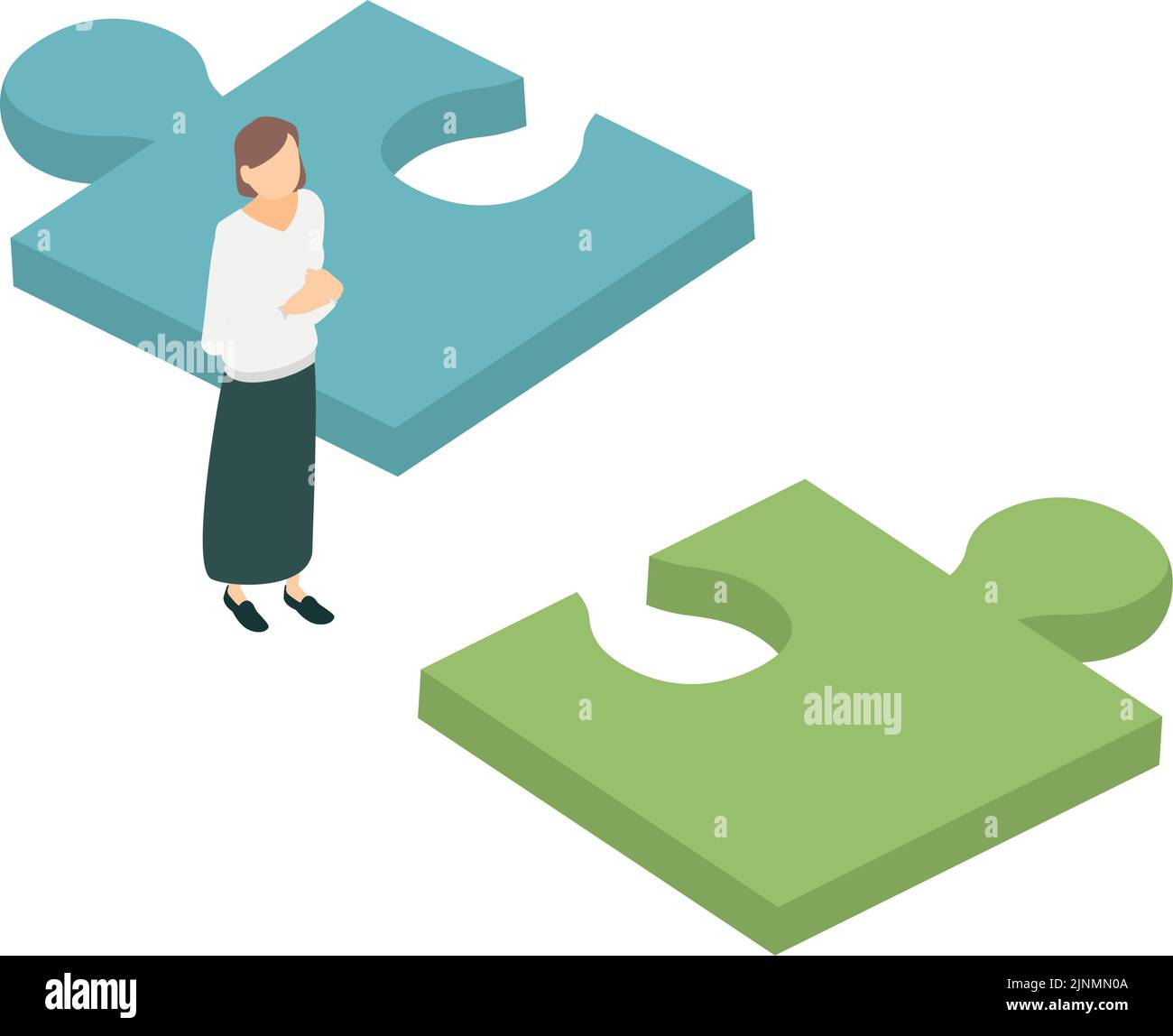 Jigsaw puzzles and women, problem-solving images, isometric Stock ...