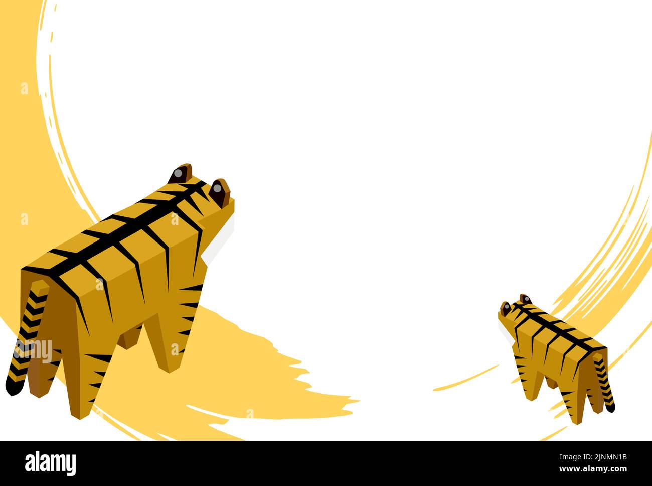 2022 New Year's card Tiger year, tiger parent and child and handwriting, isometric Stock Vector ...