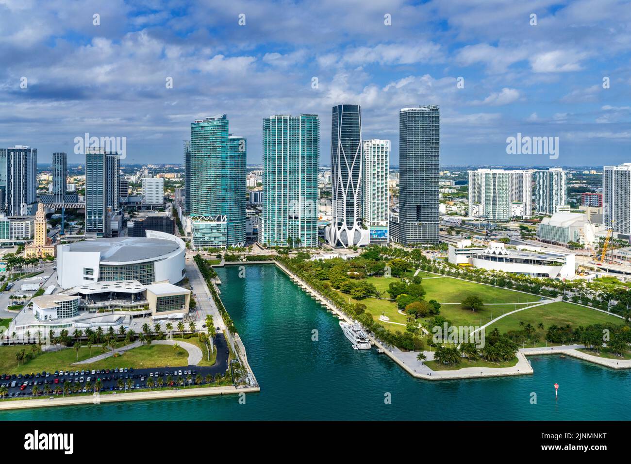 Aerial View from a Helicopter of Miami Downtown, South Miami Beach ...