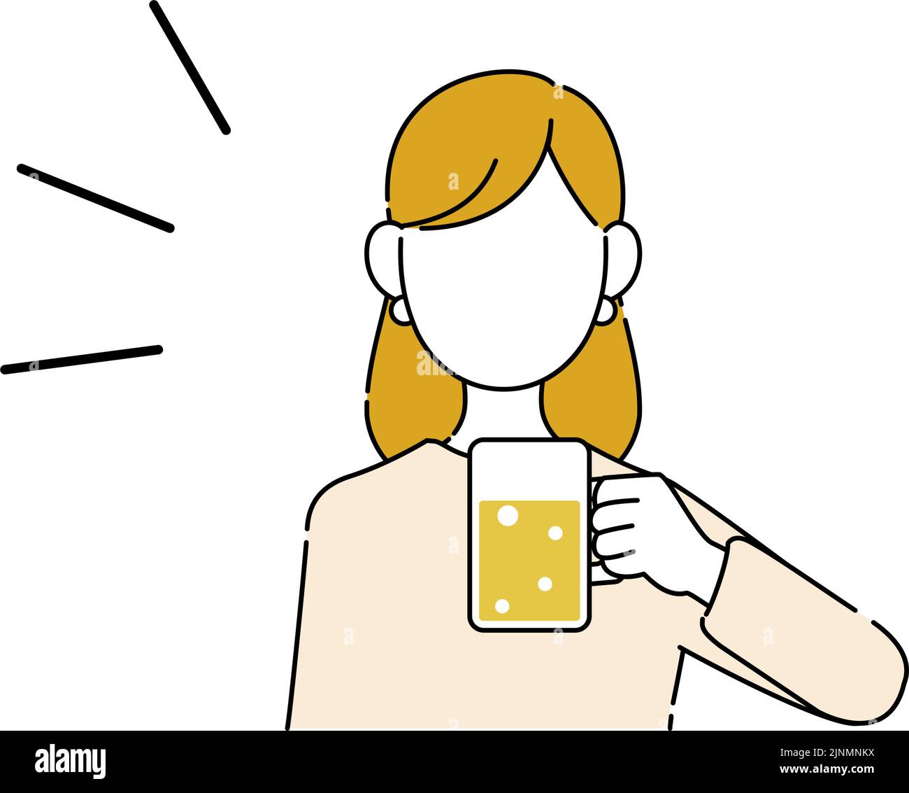 Faceless pose illustration, career woman's upper body, beer on the way ...