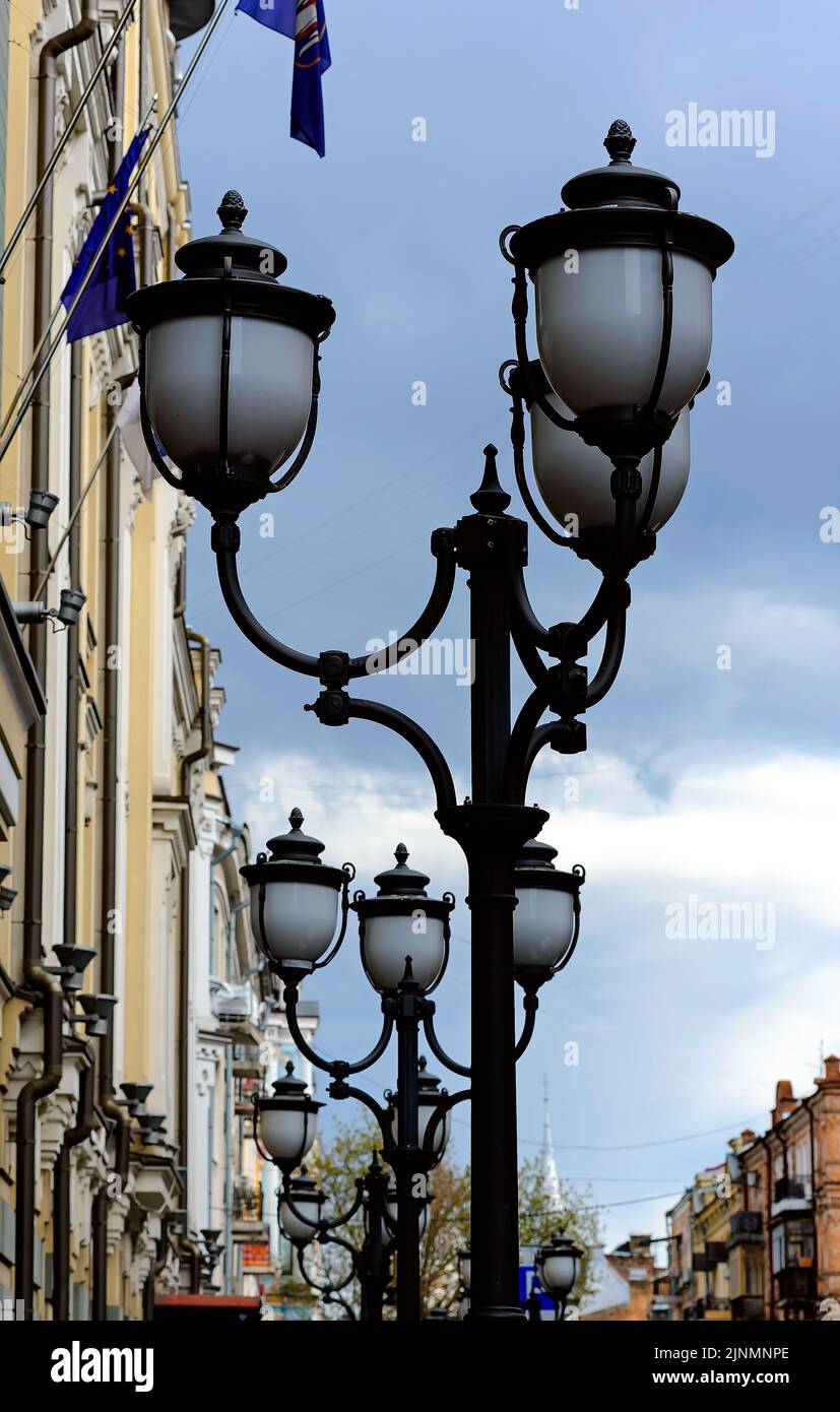 Vintage street lanterns on street in Kyiv Ukraine Stock Photo - Alamy