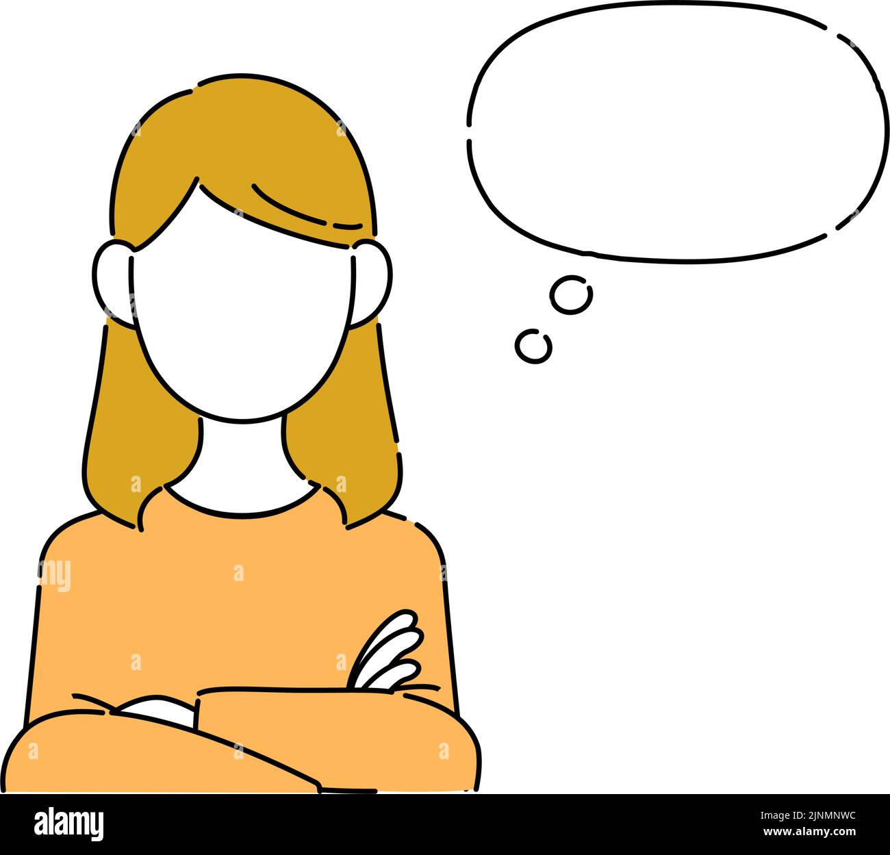 Faceless pose illustration, female student's upper body, arms folded ...