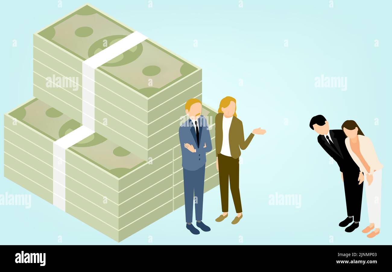 Illustrations of men and women who are reluctant to ask for a loan ...