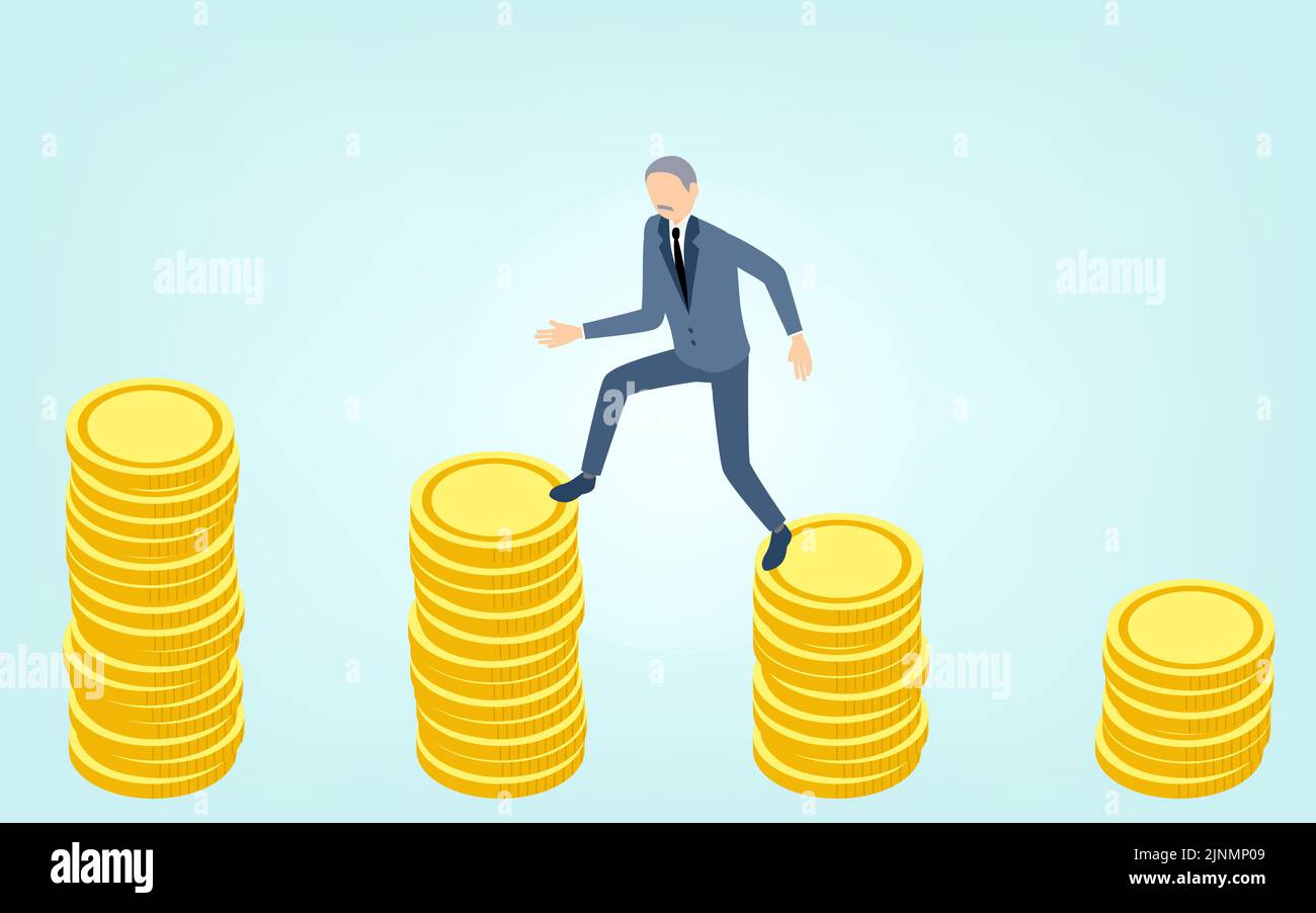Businessmen walking on gold coins, images of business scenes, isometric ...