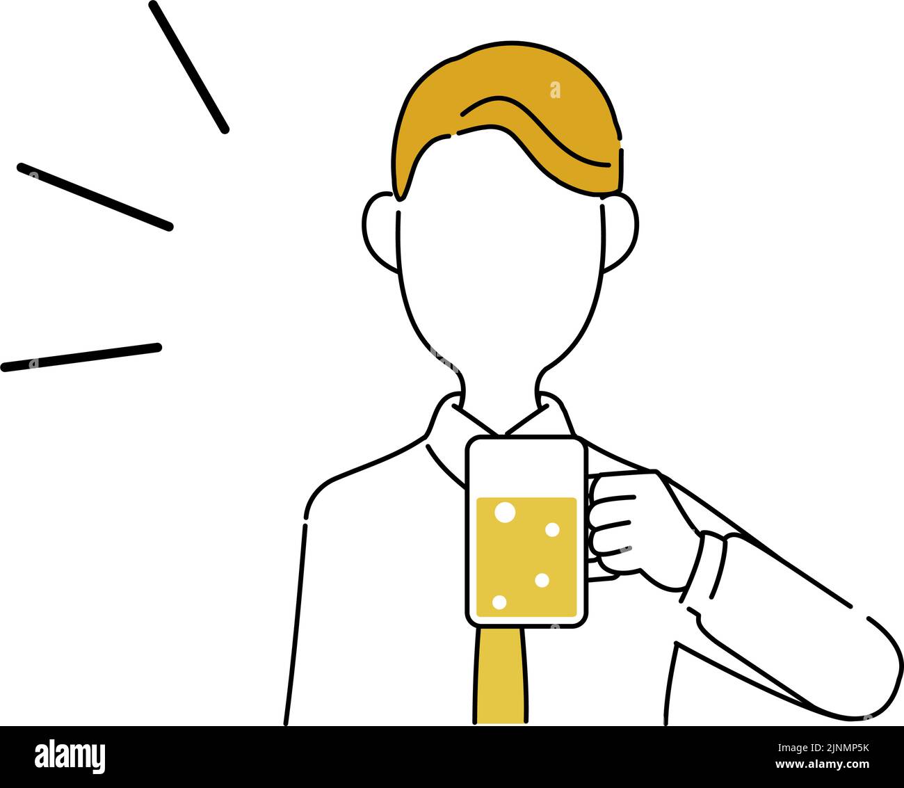 Faceless pose illustration, office worker's upper body, beer on the way ...