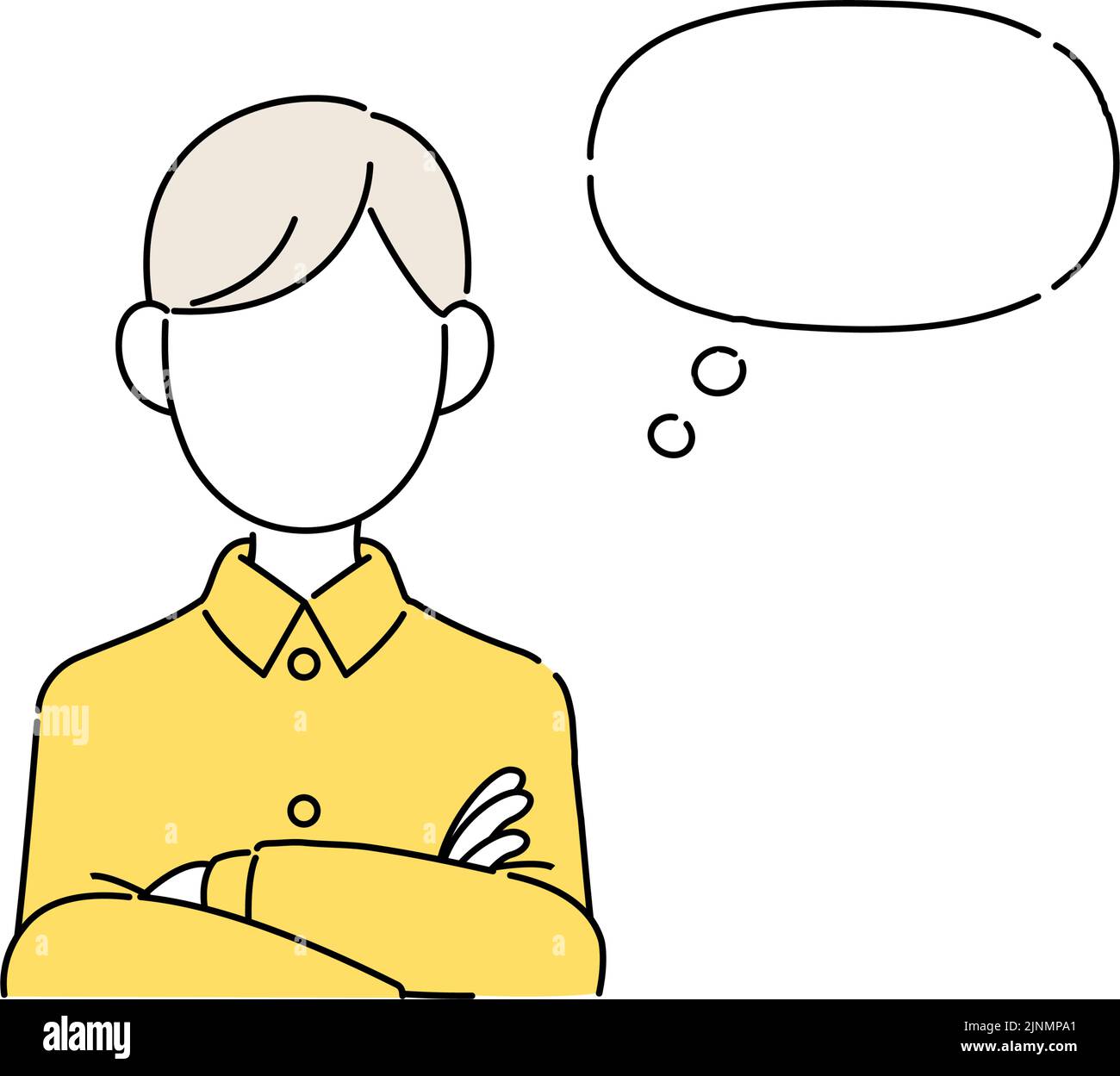 Faceless pose illustration, male student's upper body, arms folded ...