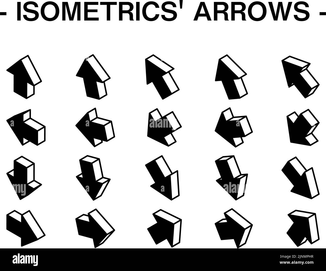 Three-dimensional arrow set illustration, line art Stock Vector Image ...