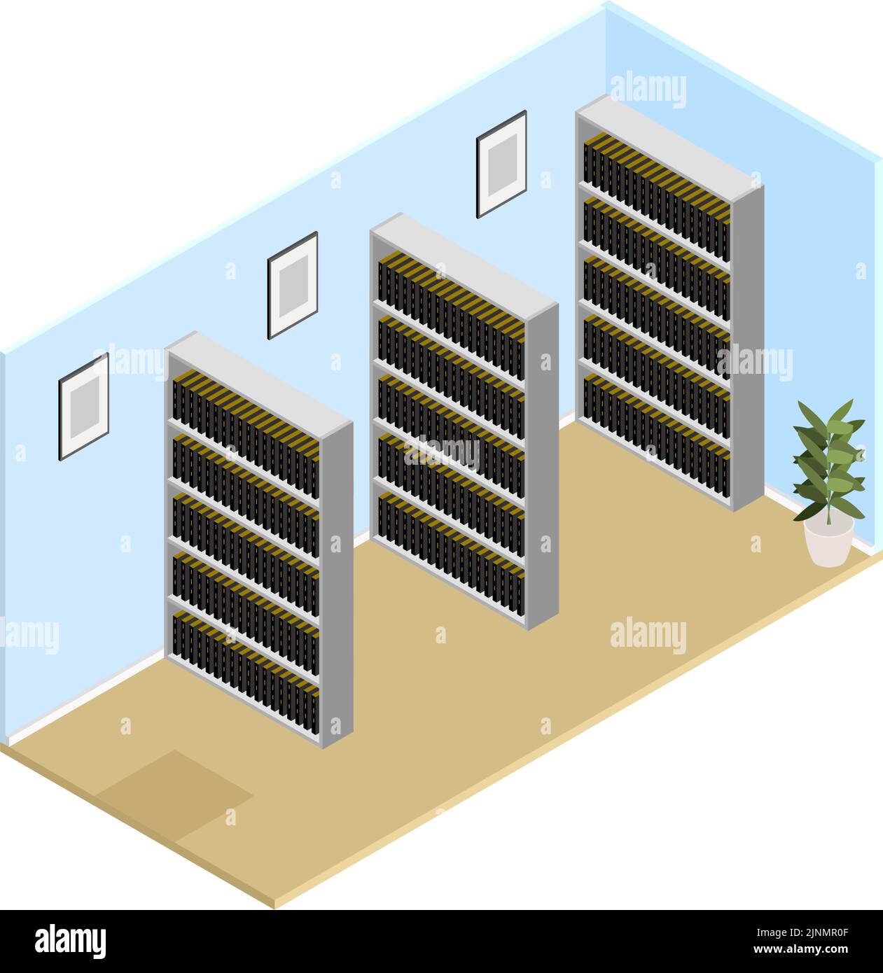 Isometric, a reference room full of materials on a bookshelf Stock ...