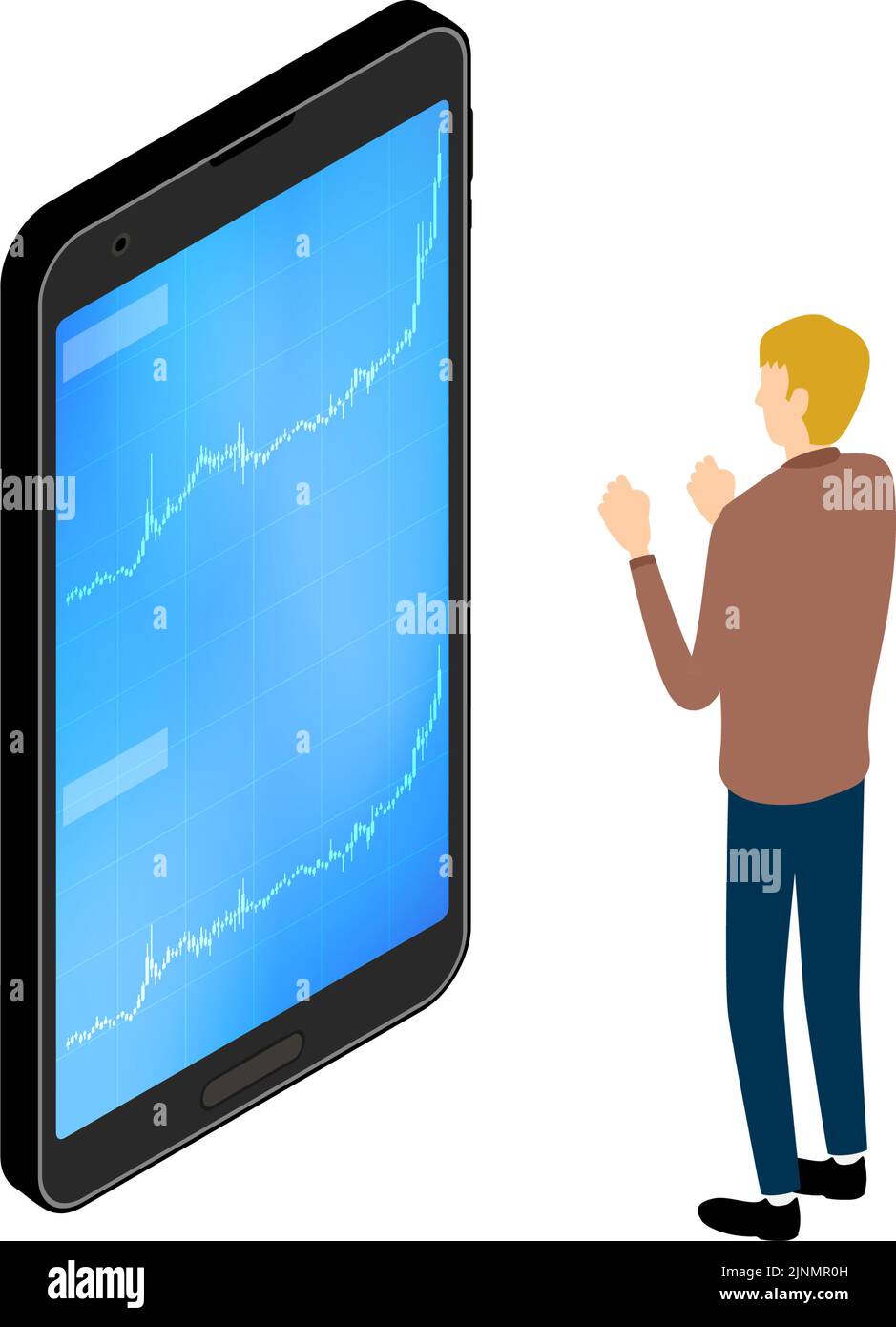 Isometric, a person who is pleased to see the rising chart of stocks on ...