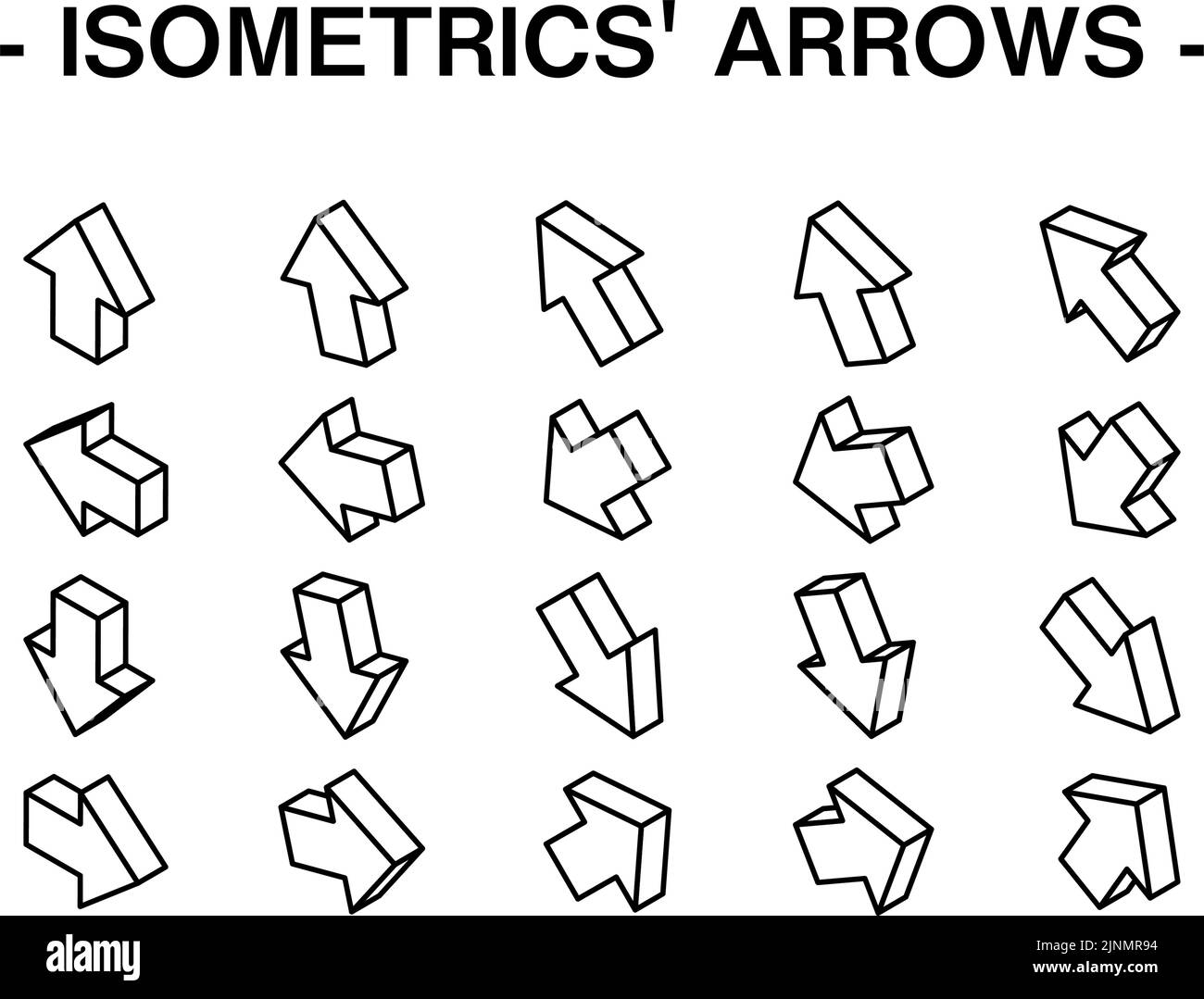 Three-dimensional arrow set illustration, line art Stock Vector Image ...