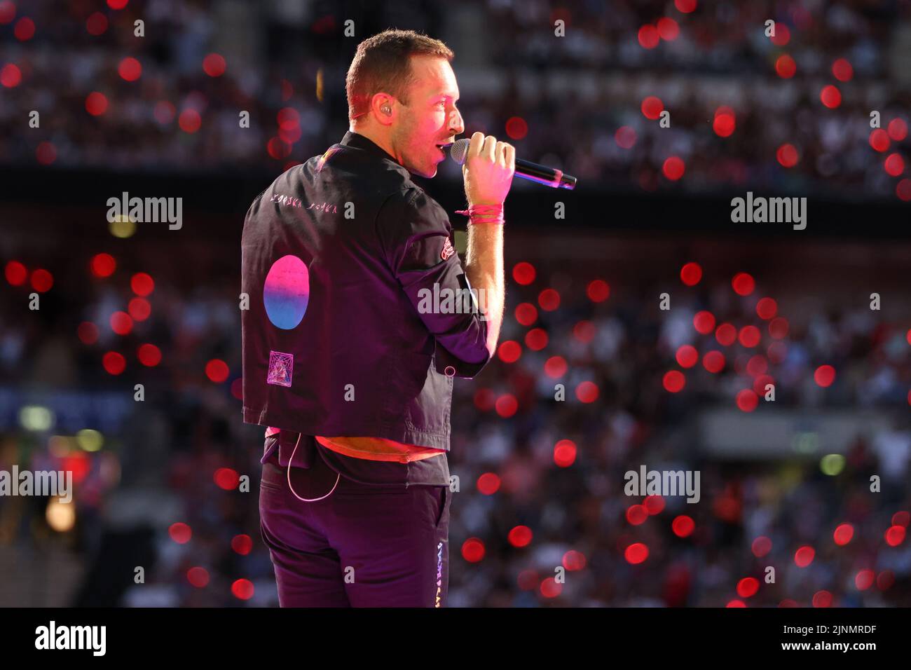 Coldplay performing on stage at Wembley Stadium, north London, during ...