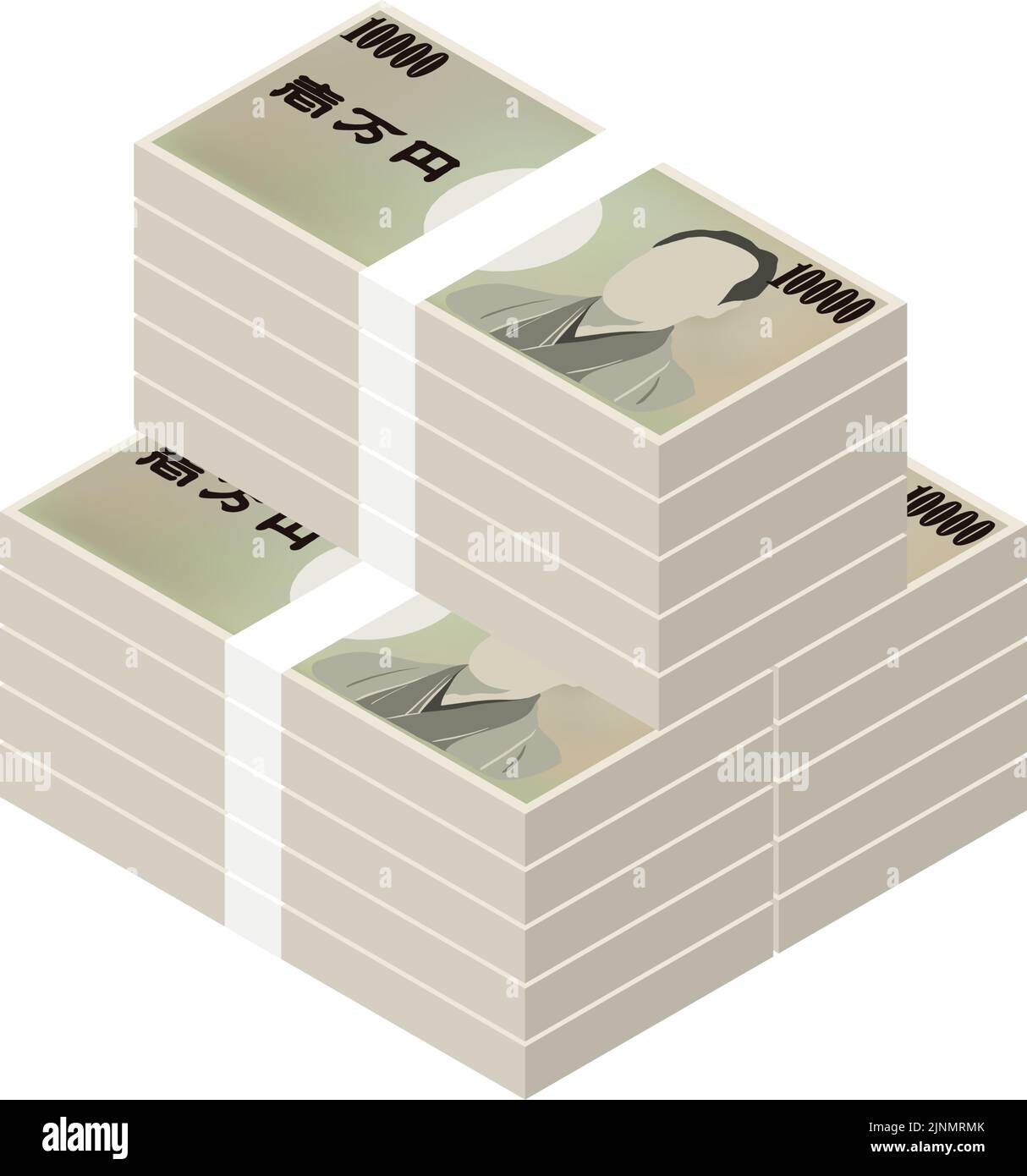 Three-dimensional illustration of a million yen wad, isometric ...