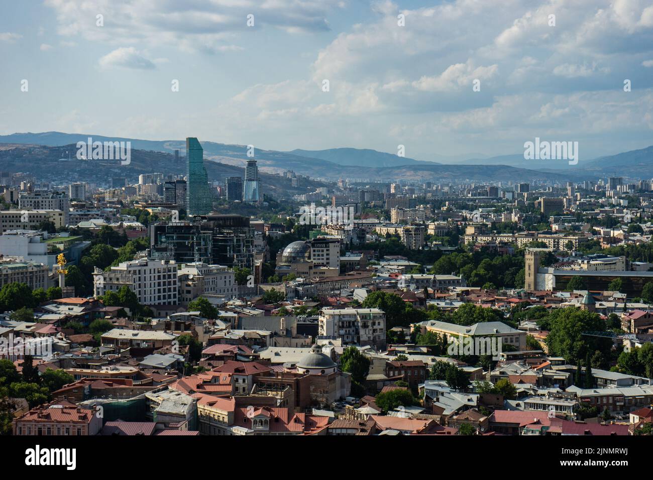 Tbilisi's cityscape with overview of Old town medieval architecture and ...